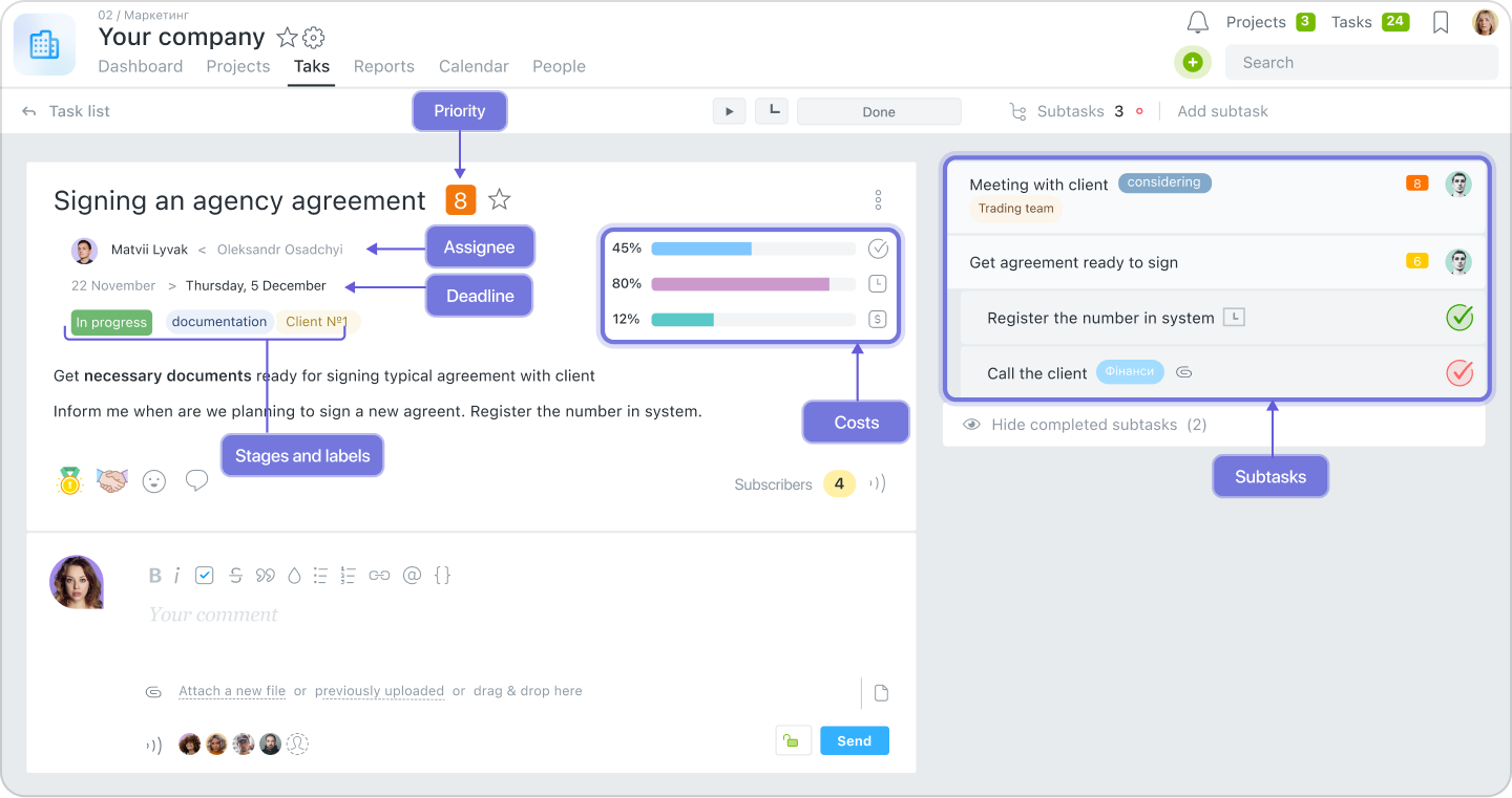 Overview of Worksection: task manager, kanban, Gantt chart, time tracker, and reporting